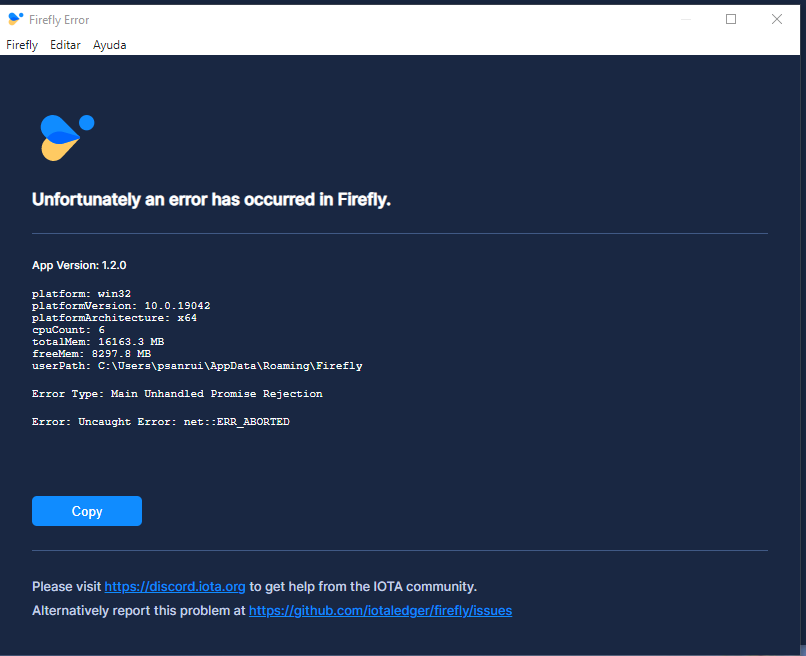 No actualiza la billetera error · Issue #1645 · iotaledger/firefly · GitHub