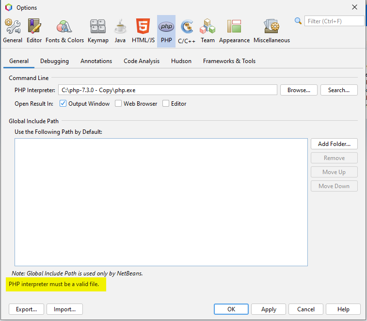PHP interpreter doesn't work with spaces · Issue #4940 · apache/netbeans · GitHub