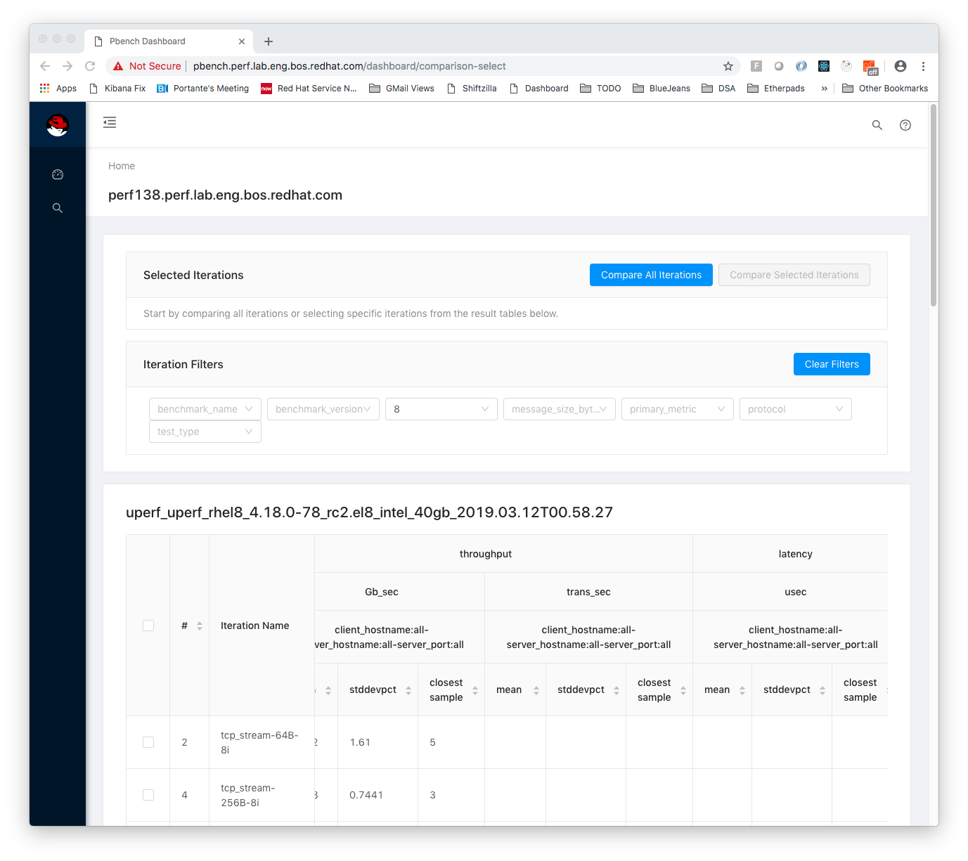 Iteration filters do not appear to actually work on comparison page ...