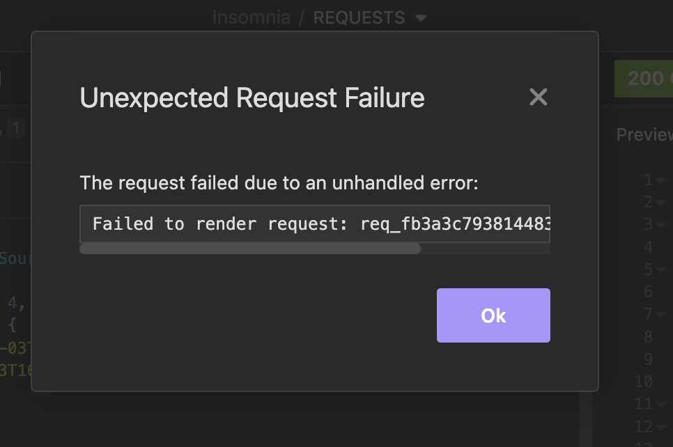 The request failed tu to unhandled error - Failed to render request: req ...