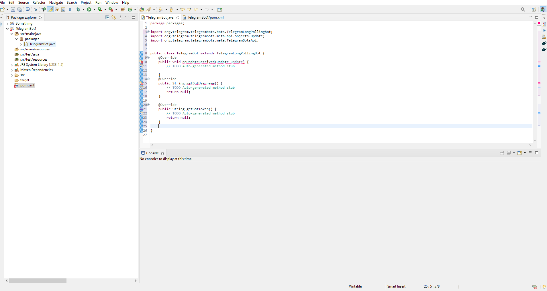 Can't Override onUpdateReceived and getBotUsername · Issue #1161 · rubenlagus/TelegramBots · GitHub