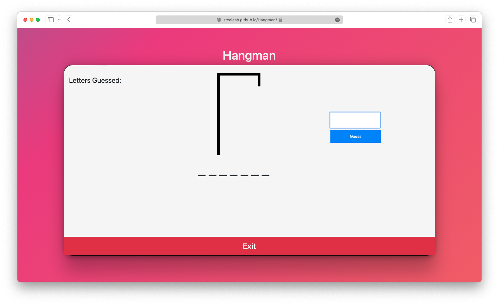 GitHub - steelesh/Hangman: Hangman game ☉ Built with HTML/CSS/JavaScript