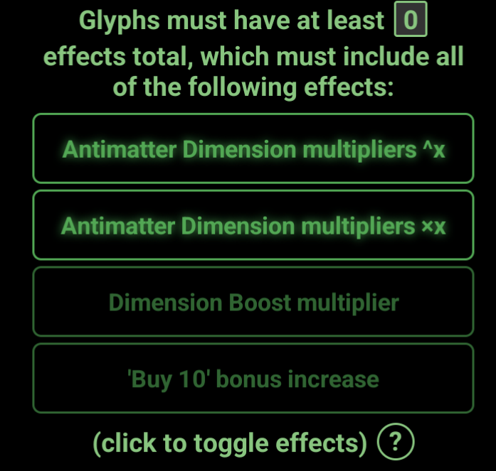 Inconsistent Glyph Filter Text · Issue 593 · Antimatter Dimensions