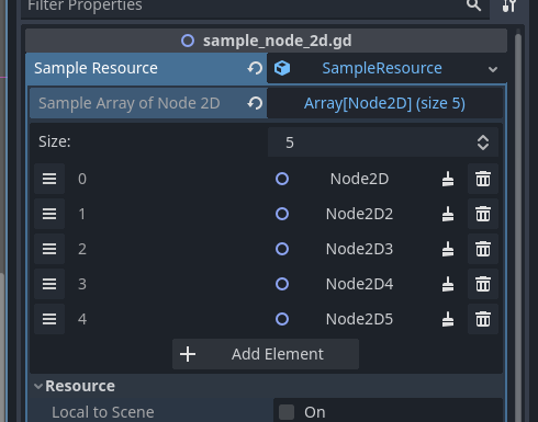 Elements in export variable array[Node2D] in custom resource disappears when project is reloaded ...