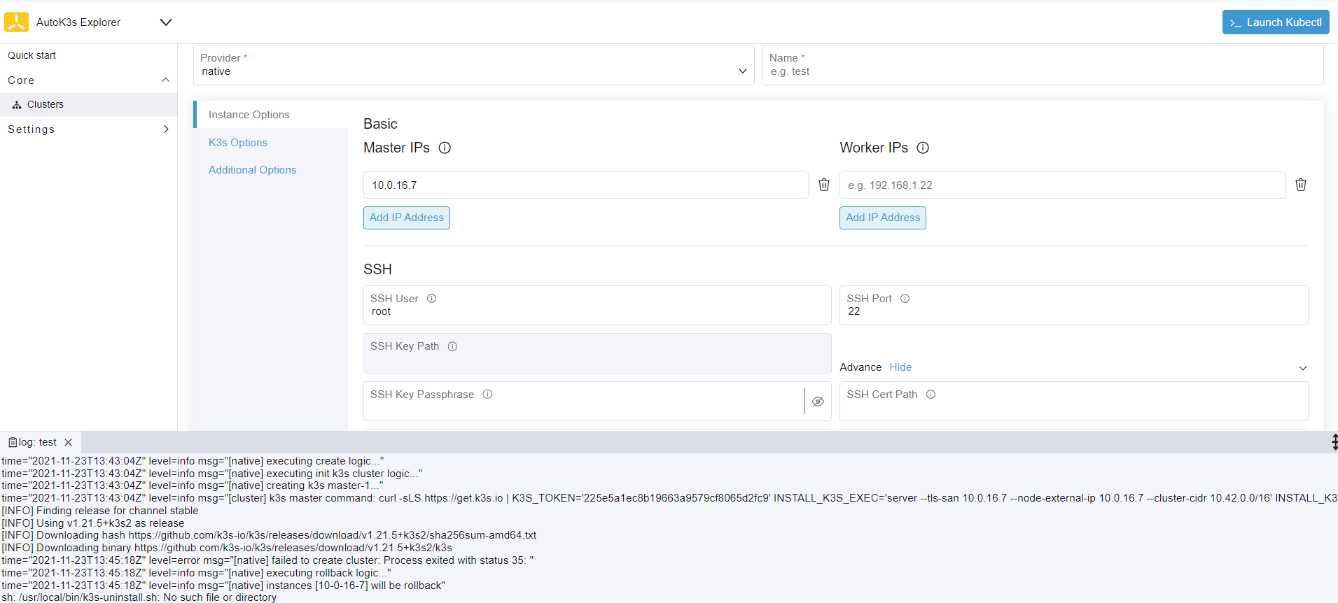 [BUG] failed to create native cluster · Issue #360 · cnrancher/autok3s · GitHub