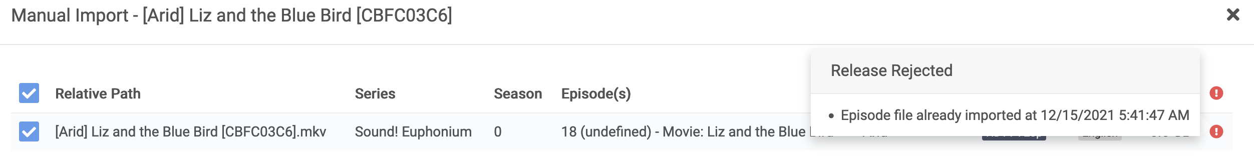 Error While Manually Importing Series - Files Moved, Never Removed from ...