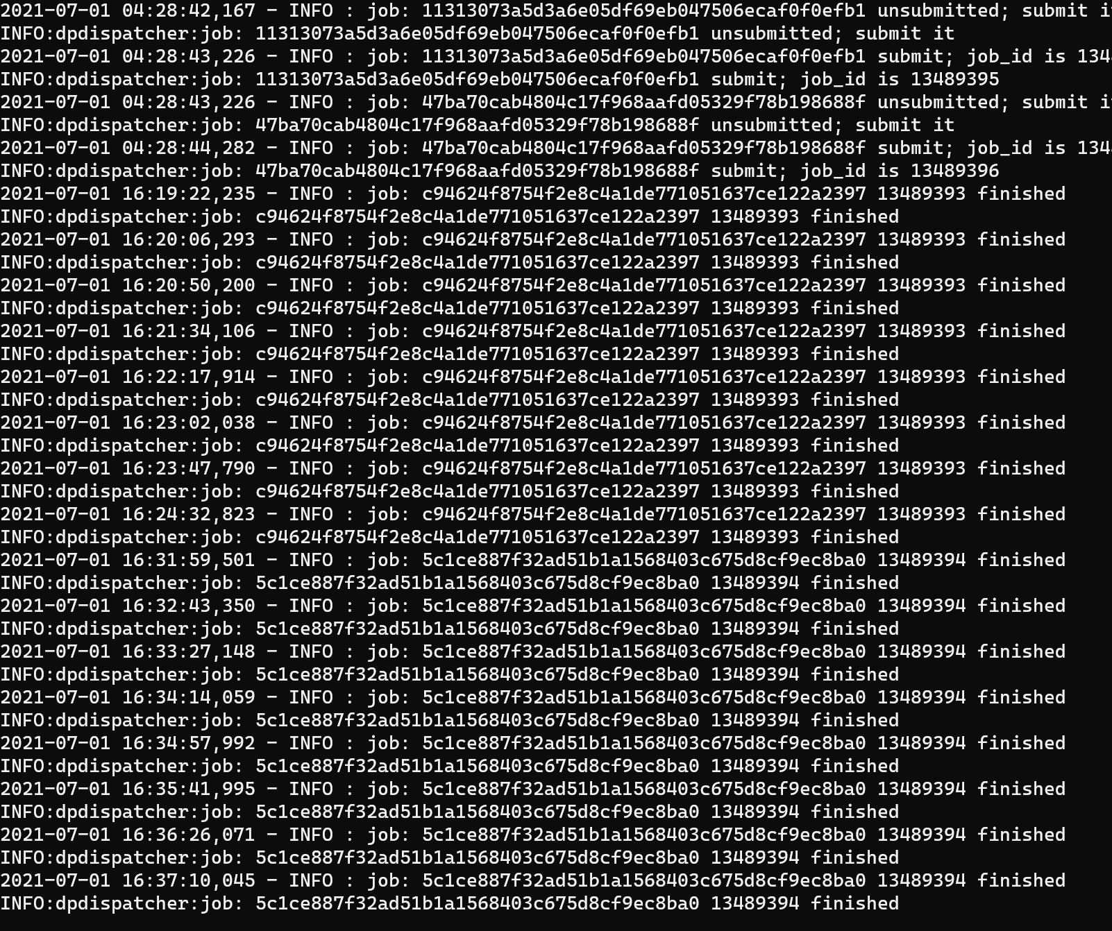 dpdispatcher repeat to report some job is finished · Issue #79 · deepmodeling/dpdispatcher · GitHub