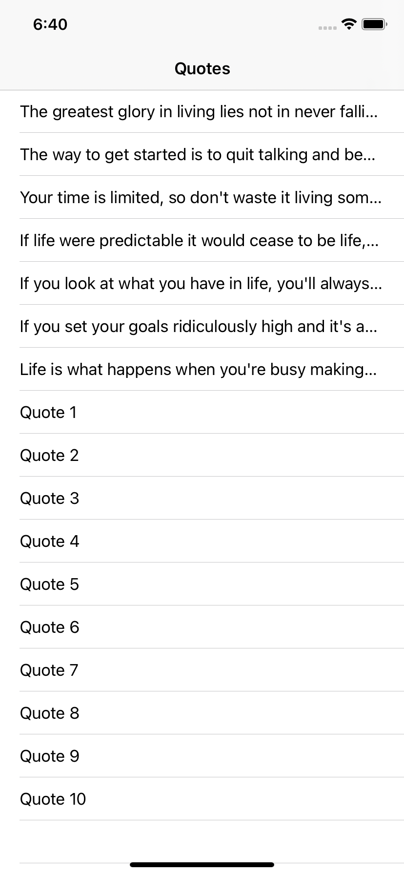 GitHub - erossini/Swift-QuoteApp: Display a list of quote with details. Only embedded data.