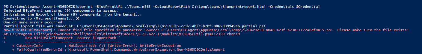 Assert-M365DSCBlueprint error related to New-M365DSCDeltaReport · Issue #2028 · microsoft ...