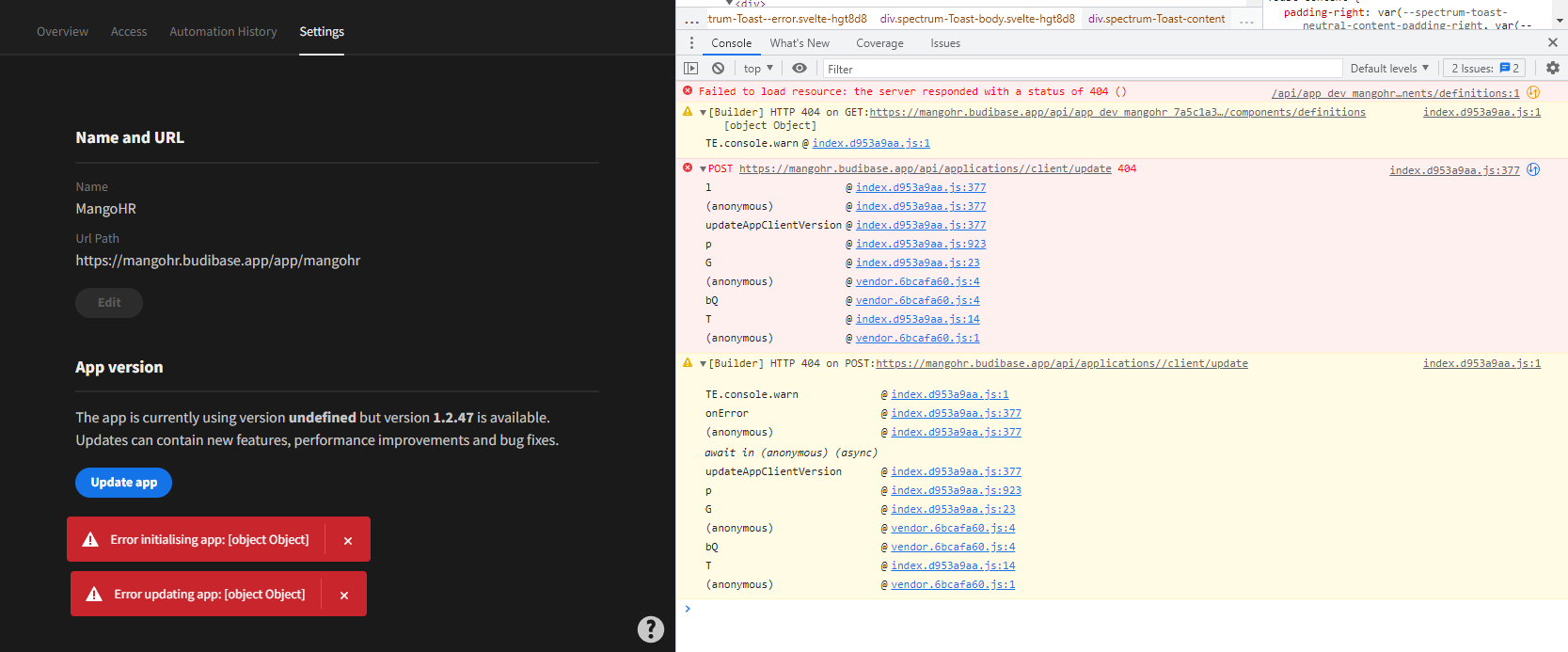 Error Initializing The App Error Updating The App · Issue 7395 · Budibasebudibase · Github