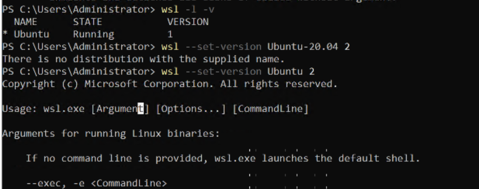 Unable to upgrade/change from WSL 1 to WSL 2 version. · Issue #8351 ...