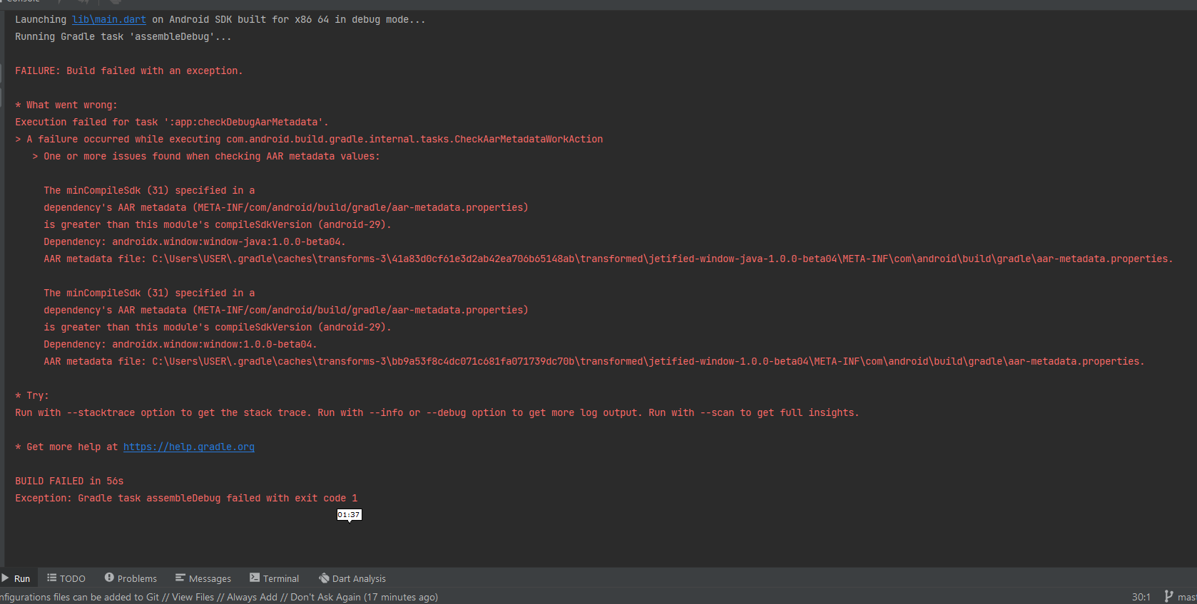 Build failed with an exception. · Issue #12 · londonappbrewery/mi_card_flutter · GitHub