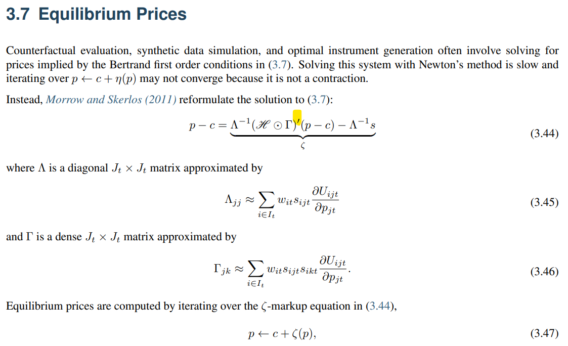 Solving equilibrium price in Section 3.7 in the manual · Issue #94 · jeffgortmaker/pyblp · GitHub