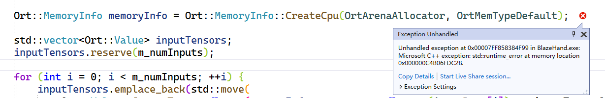 Unhandeled exception Microsoft C++ exception: std::runtime_error at memory location · Issue ...