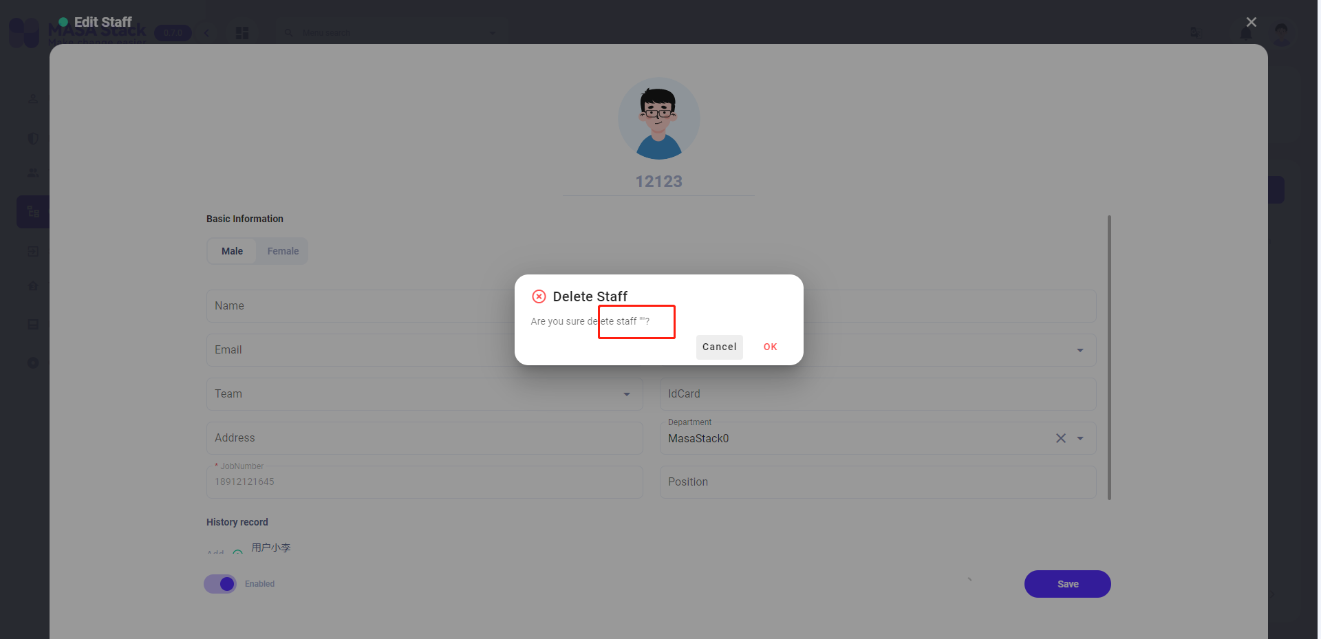 User . When an employee nickname contains numbers, deleting an employee cannot be displayed ...