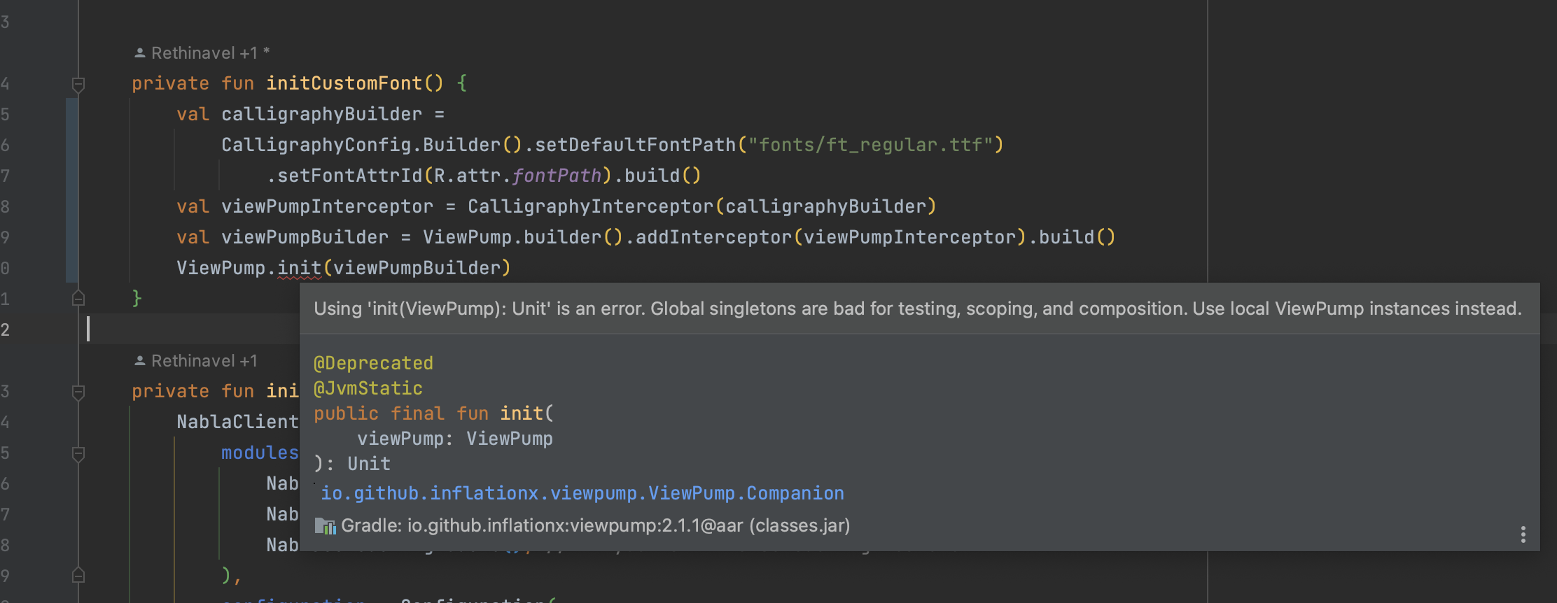 Using 'init(ViewPump): Unit' is an error. · Issue #88 · InflationX/ViewPump · GitHub