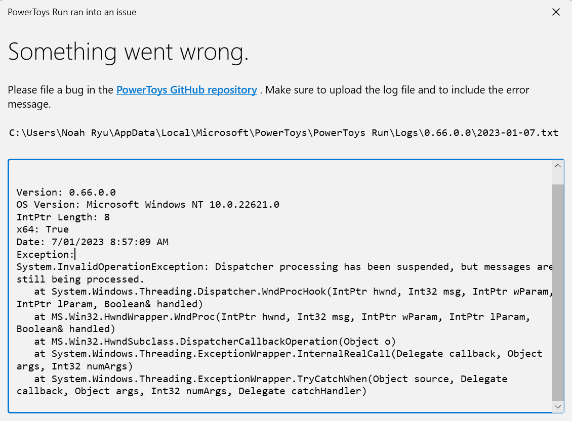 I Got This Error In Run · Issue 23171 · Microsoftpowertoys · Github 