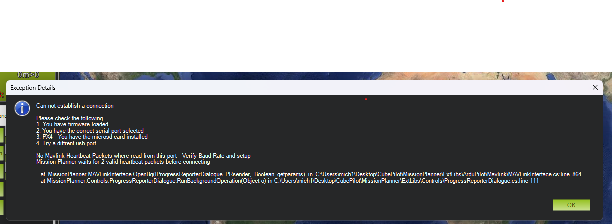 No Mavlink Heartbeat Packets error · Issue #3075 · ArduPilot/MissionPlanner · GitHub