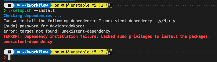 Misleading error message when `./setup.sh --install` fails because of unexistent dependency on ...