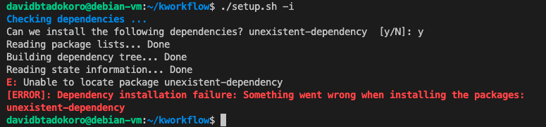 Misleading error message when `./setup.sh --install` fails because of unexistent dependency on ...