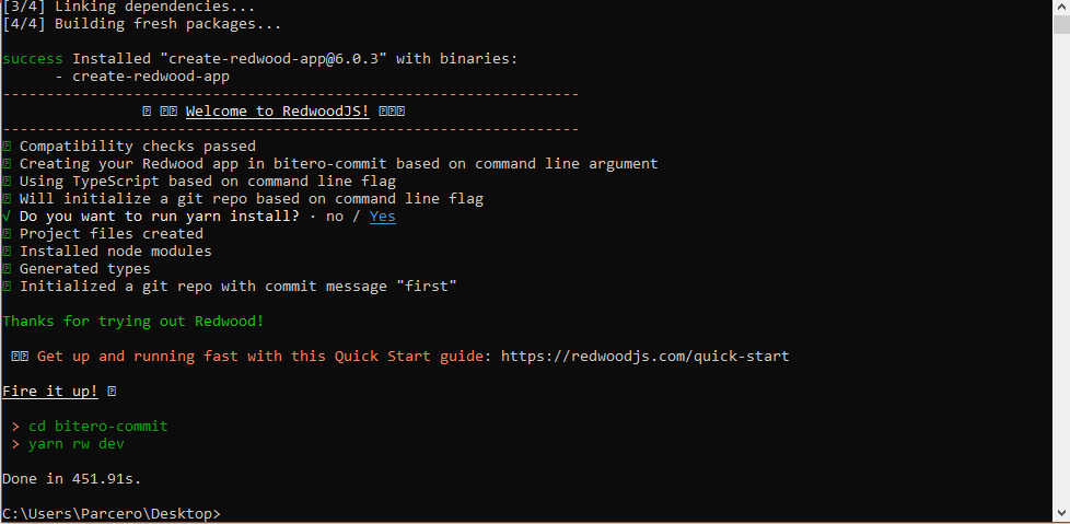 [Bug?]: error when using "Create Redwood App" with flags · Issue #9011 · redwoodjs/redwood · GitHub