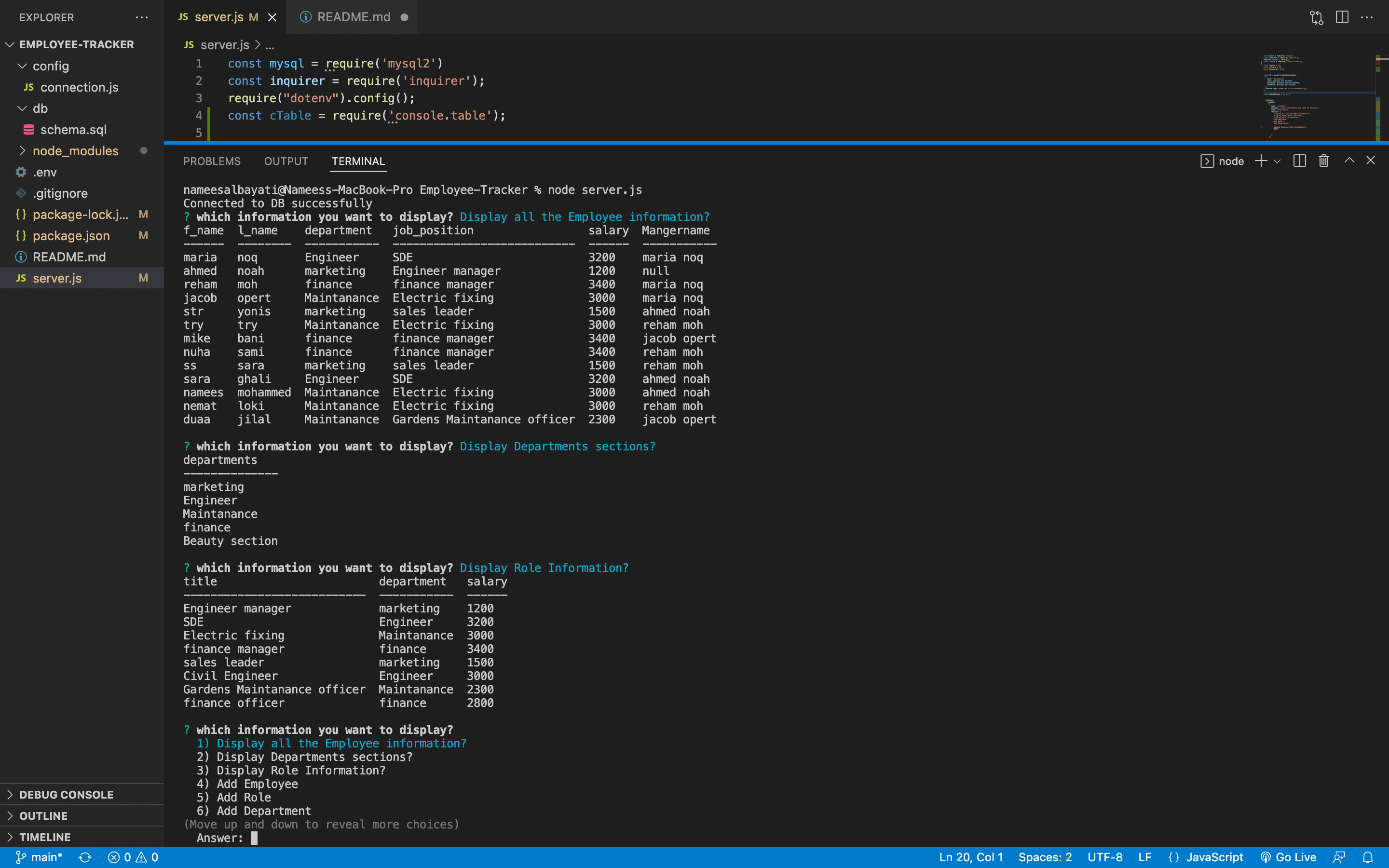 GitHub - Namees-aLbayati/Employee-Tracker