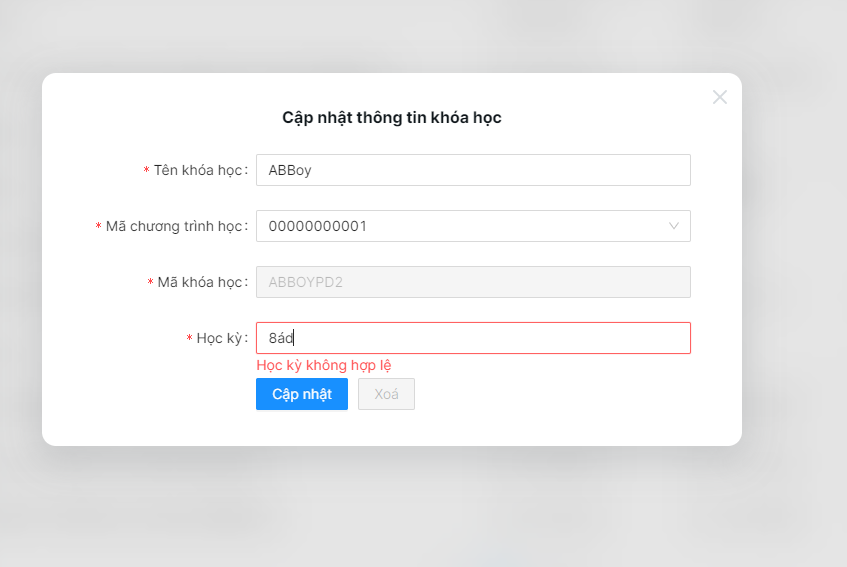 [Bug]: Chưa hiển thị validator của Course cả về phần create và update · Issue #44 · FPT-NMTung ...