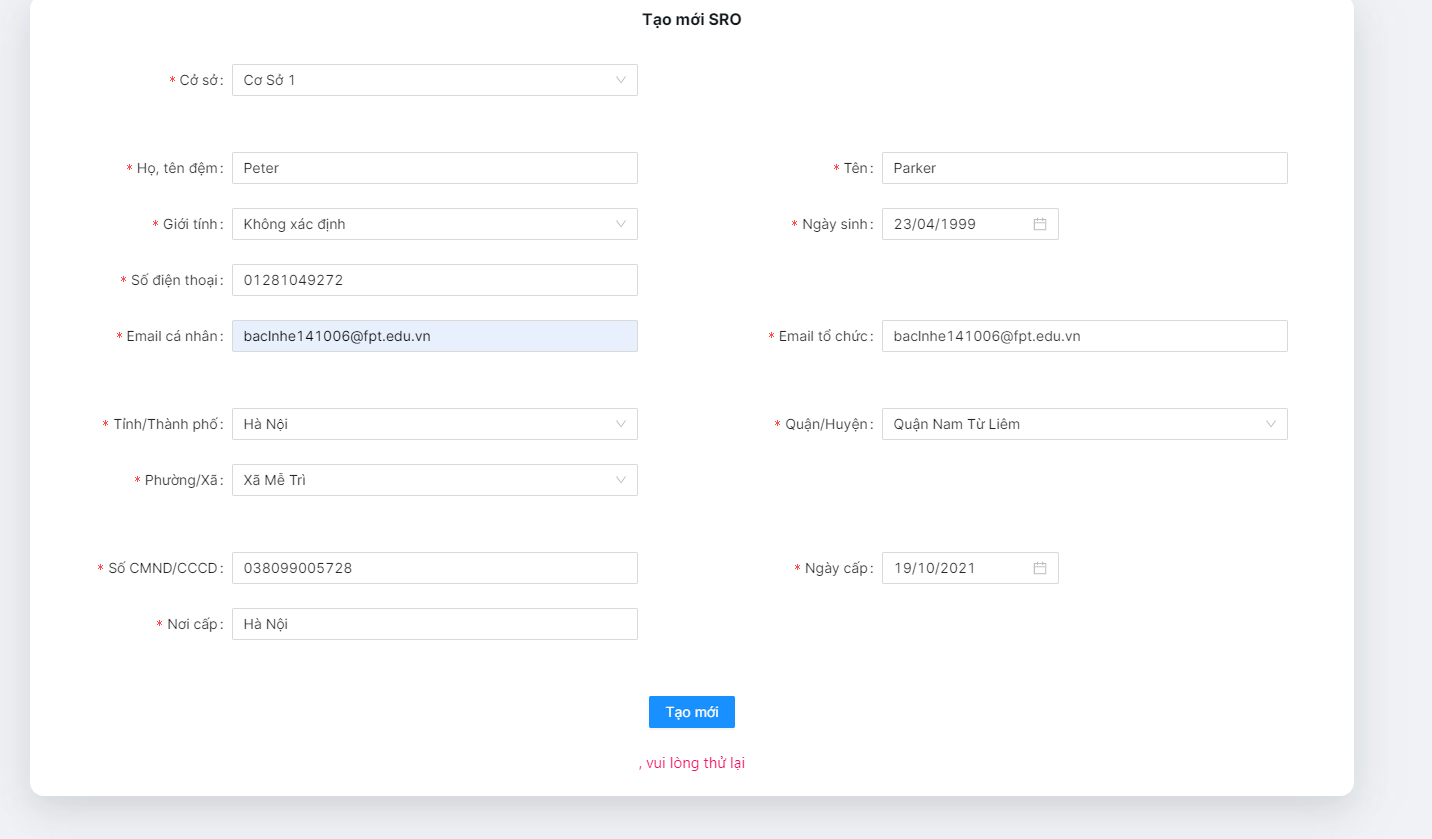 [Bug]: Tạo mới sro phần admin báo lỗi vui lòng thử lại dù nhập đủ thông tin · Issue #56 · FPT ...