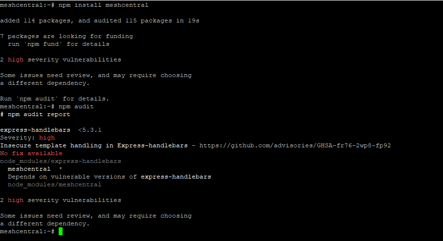 2 high severity vulnerabilities NPM · Issue #3638 · Ylianst/MeshCentral ... 2 high severity vulnerabilities NPM · Issue #3638 · Ylianst/MeshCentral ...
