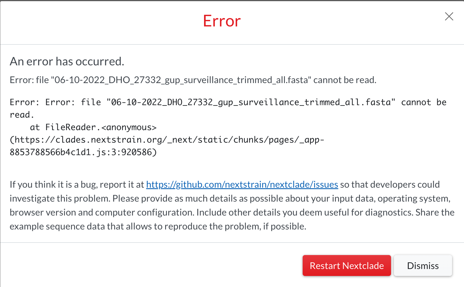 Got an error when submitting FASTA file for SARS-CoV-2 analysis · Issue ...