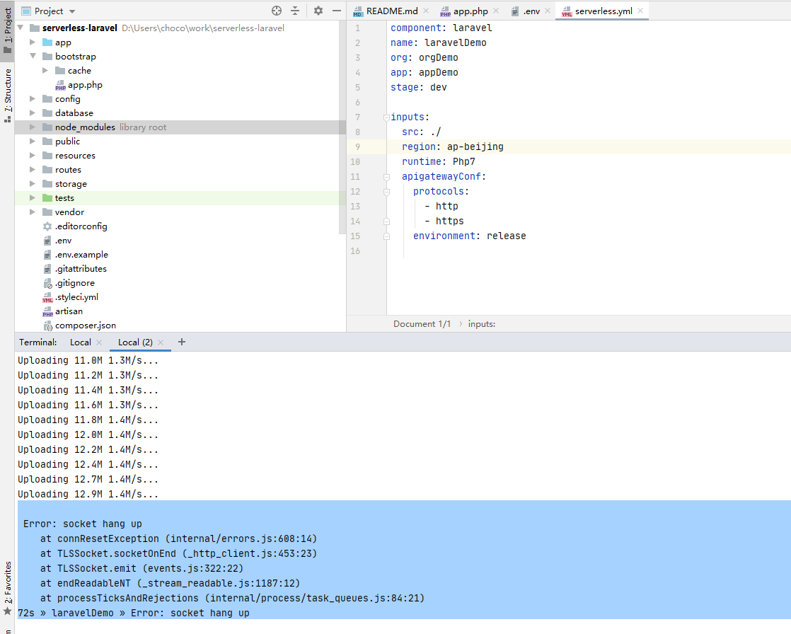npm i 后部署 laravel 提示 socket hang up · Issue #13 · serverless-components/tencent-laravel · GitHub
