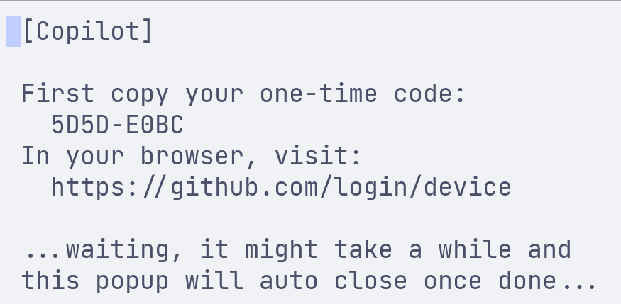 Halt on the `auth` panel · Issue #138 · zbirenbaum/copilot.lua · GitHub