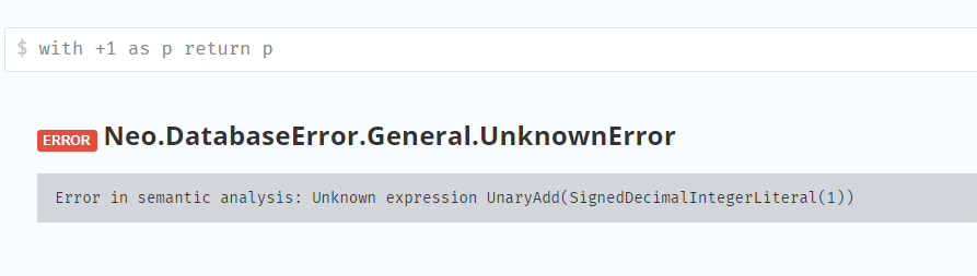 Unknown expression UnaryAdd in neo4j 3.5 · Issue #12942 · neo4j/neo4j · GitHub