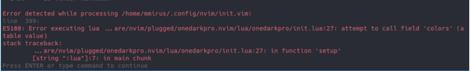 Reloading fails with error · Issue #77 · olimorris/onedarkpro.nvim · GitHub
