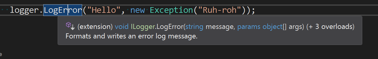 Custom Ilogger Does Not Receive Exception Passed To Logerror Extension