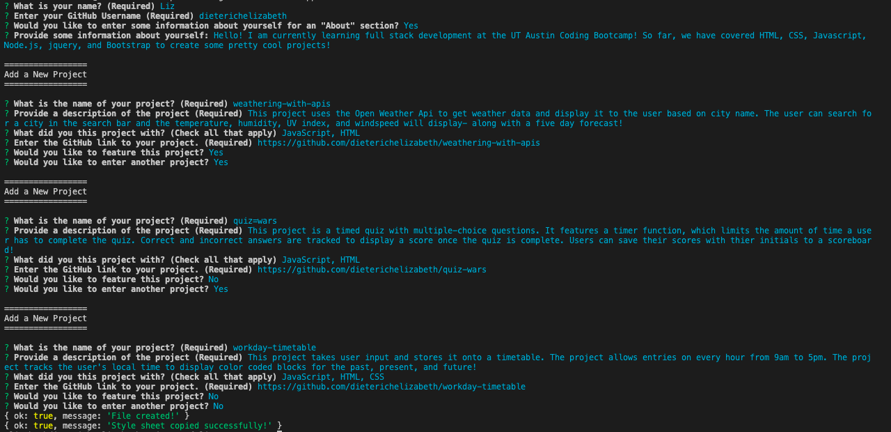 GitHub - dieterichelizabeth/portfolio-generator: Create your own ...
