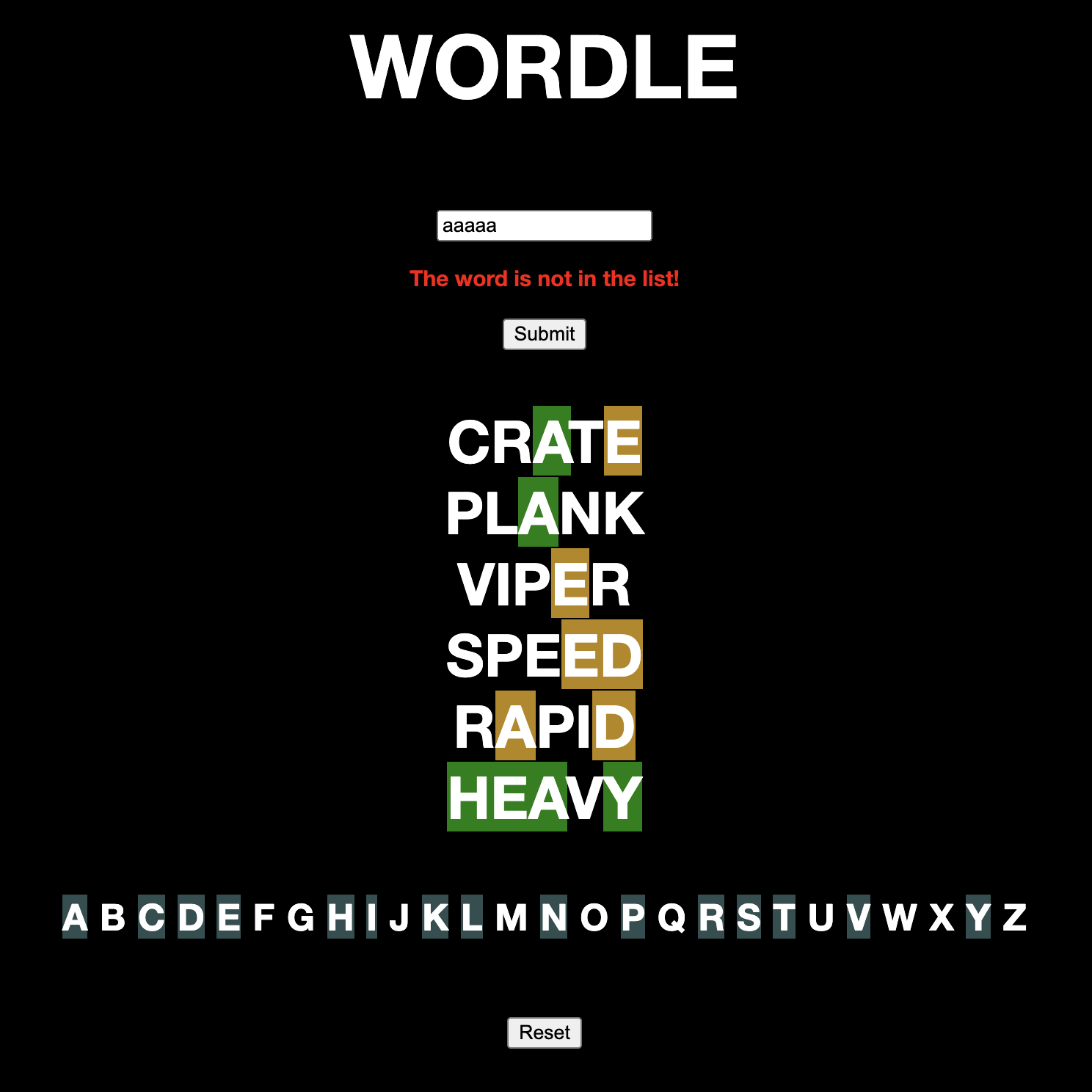 GitHub - ilimarinov/Wordle: Wordle game