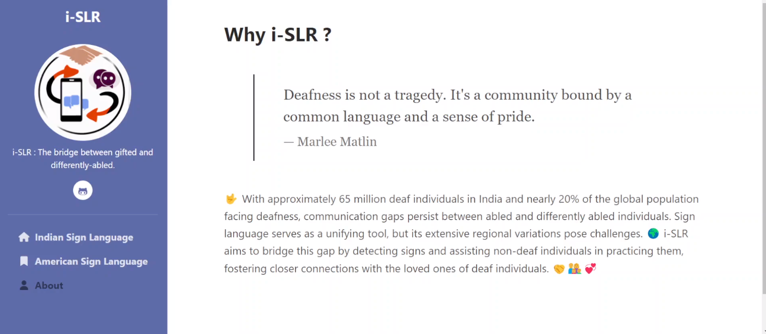 GitHub - dhaneshragu/i-SLR: This innovative web app utilizes cutting-edge machine learning ...
