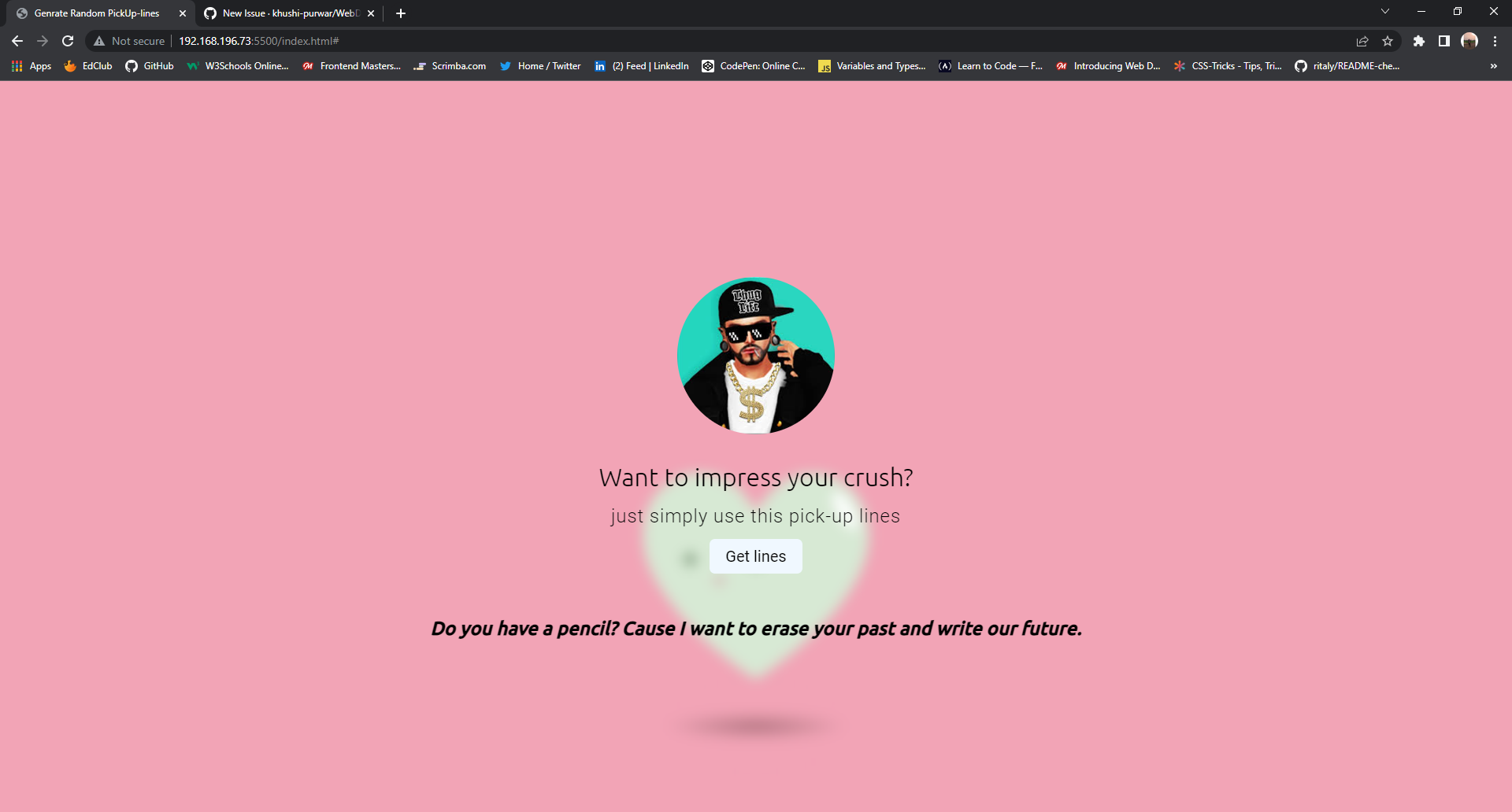 GitHub - AmolShelke2/Pick-up-lines: Impress your crush by saying her ...