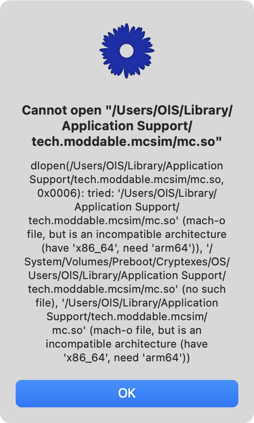 Arm Based Mac Mcsim Mc So Incompatible Architecture · Issue 1011 · Moddable Opensource
