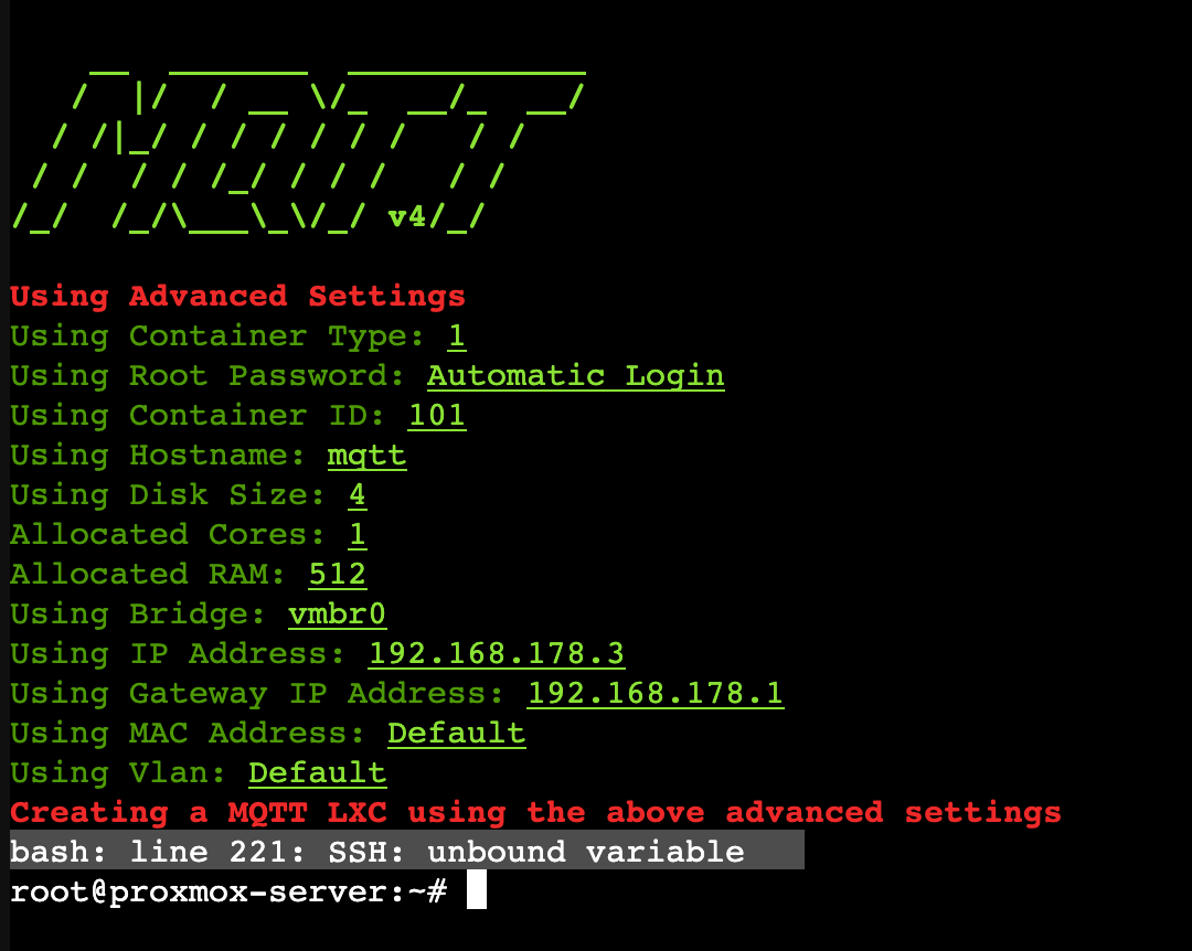 MQTT Install script fails with 'bash: line 221: SSH: unbound variable' · Issue #808 · tteck ...