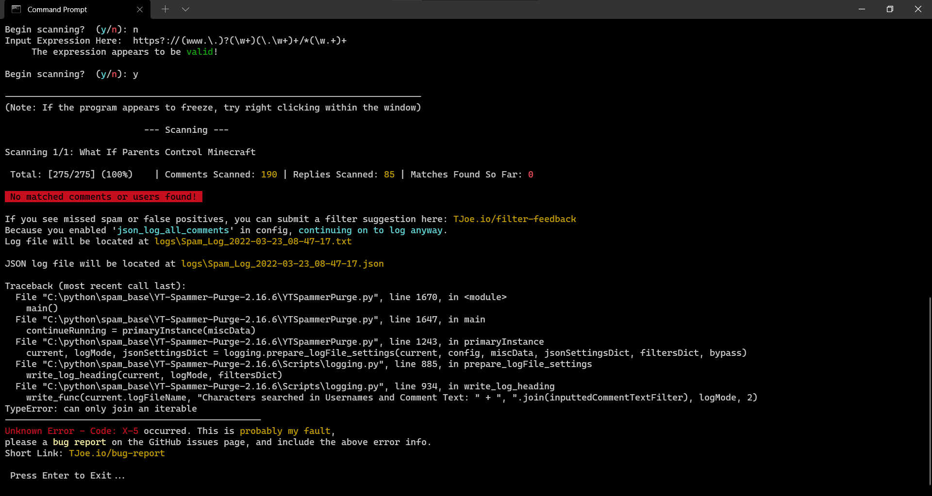 TypeError: can only join an iterable · Issue #755 · ThioJoe/YT-Spammer ...