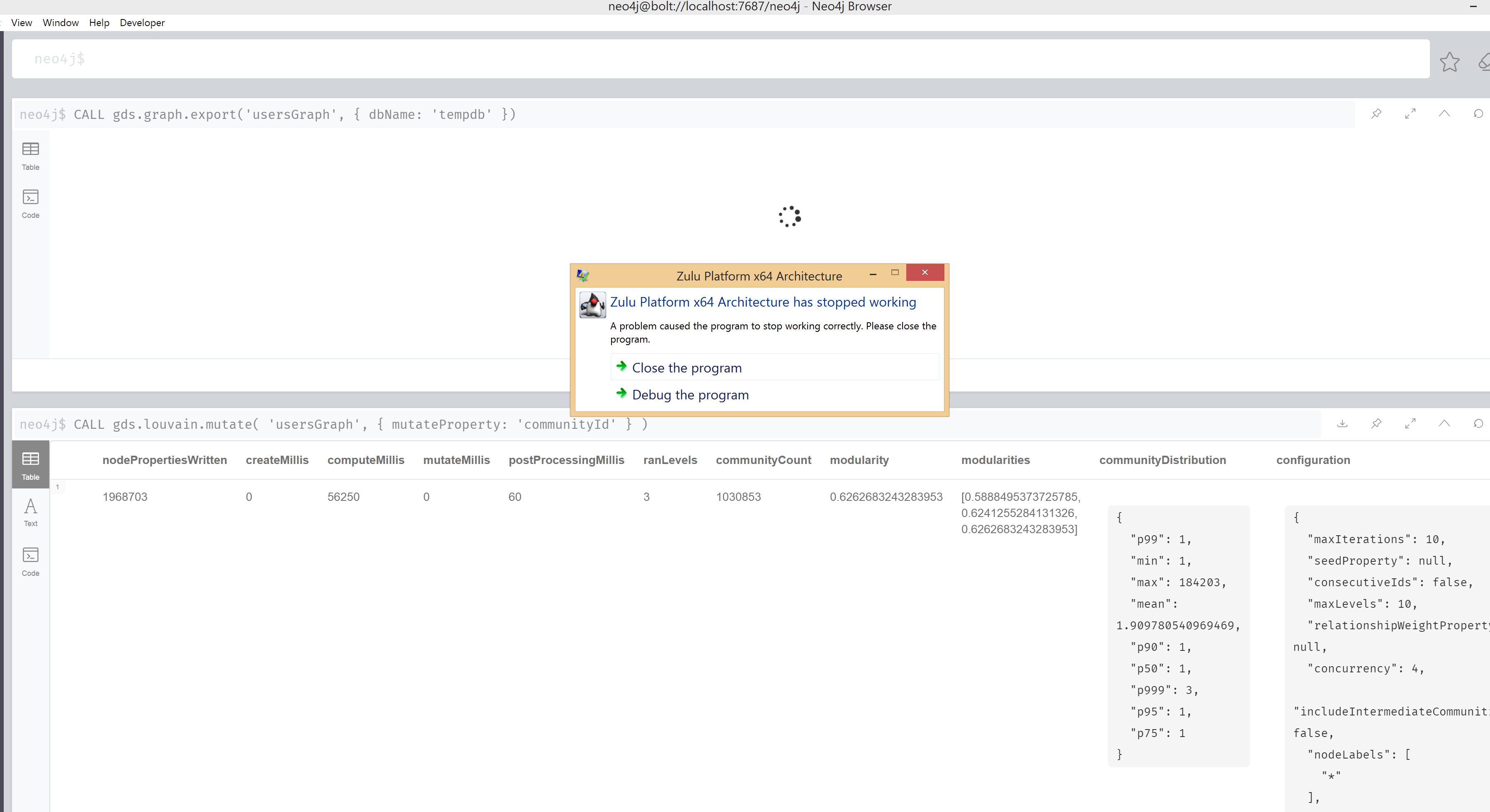 Neo4j database crashes after running GDS-related functions, e.g. gds.louvain.mutate() · Issue ...