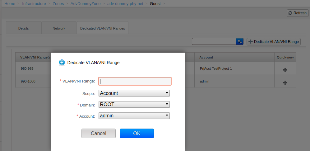 Dedicated Vlan Vni Range Tab And Form · Issue 129 · Apache Cloudstack Primate · Github