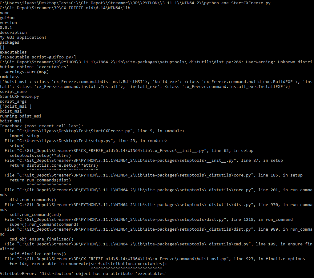 Attributeerror Distribution Object Has No Attribute Executables During Cx Freeze Process