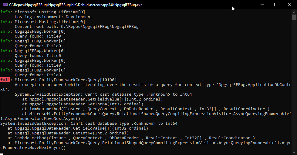 [3.0.0] "Max Auto Prepare" causes InvalidCastException · Issue #1015 · npgsql/efcore.pg · GitHub