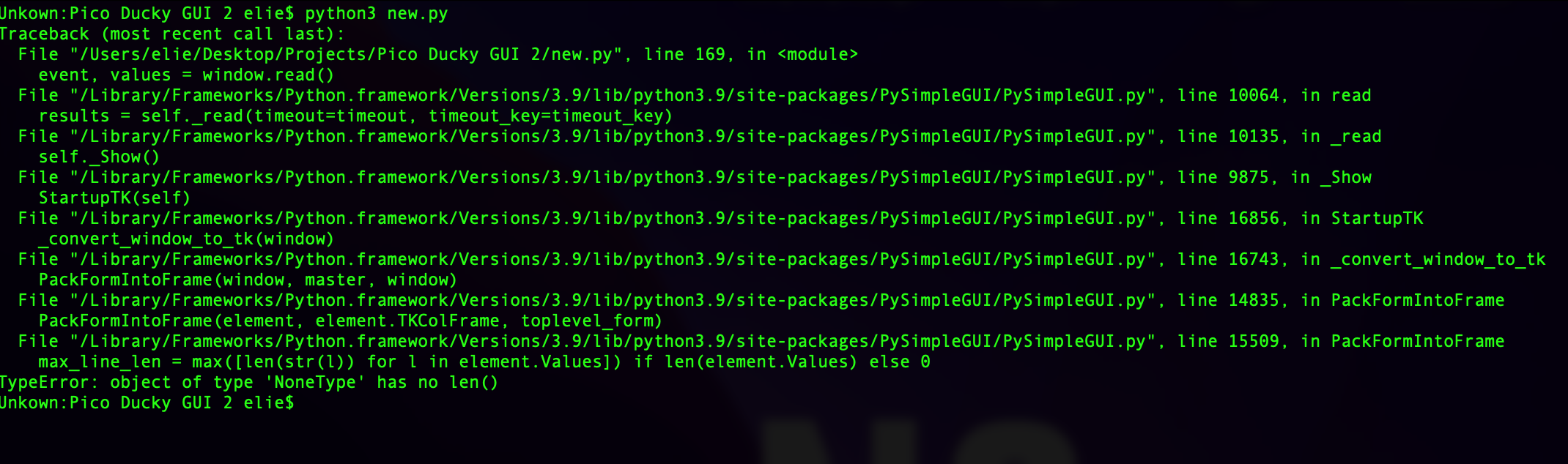 [Error] NoneType has no Len · Issue #5477 · PySimpleGUI/PySimpleGUI · GitHub