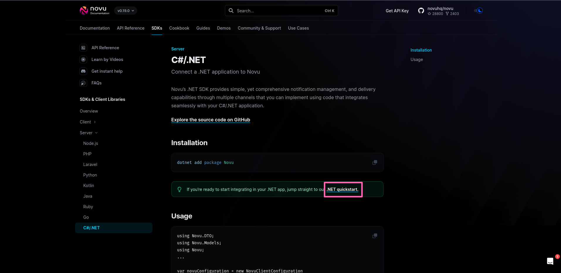 Mistake In The Redirect Url Of Net Quickstart In Different Section · Issue 181 · Novuhqdocs