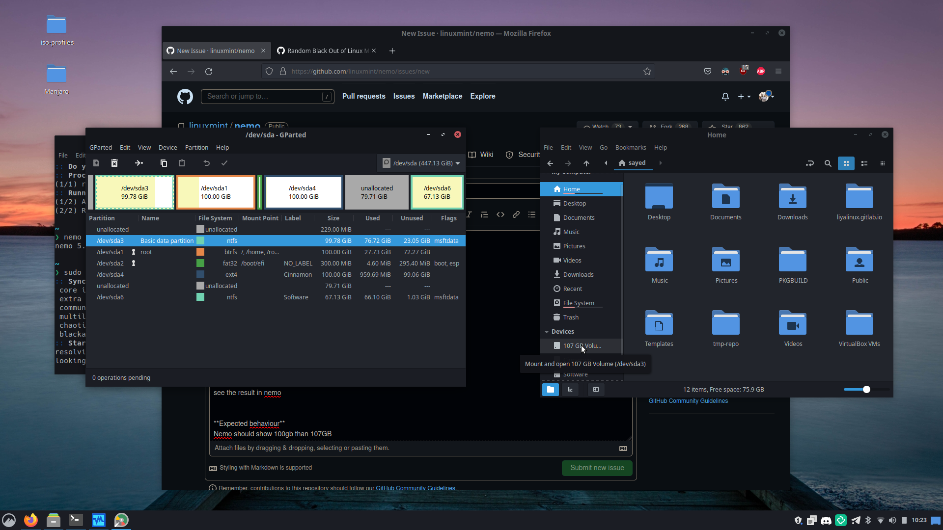 Nemo shows 107GB Instead of 100gb · Issue #3002 · linuxmint/nemo · GitHub
