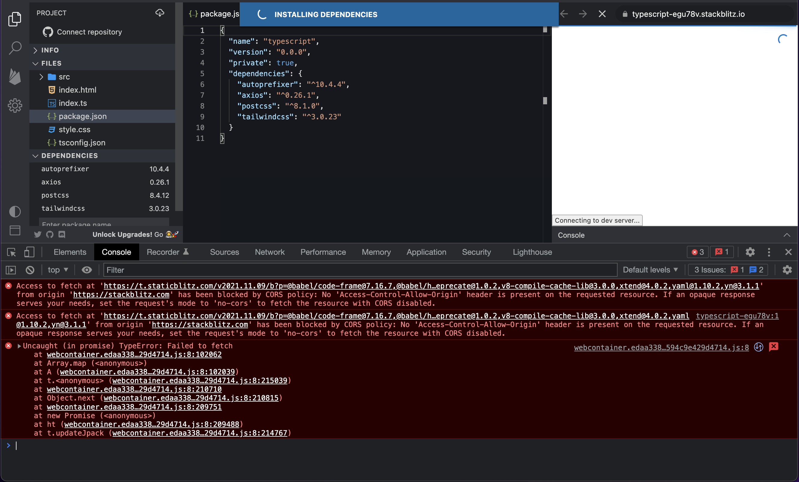 CORS issue when installing Tailwindcss NPM package in new typescript project · Issue #1824 ...